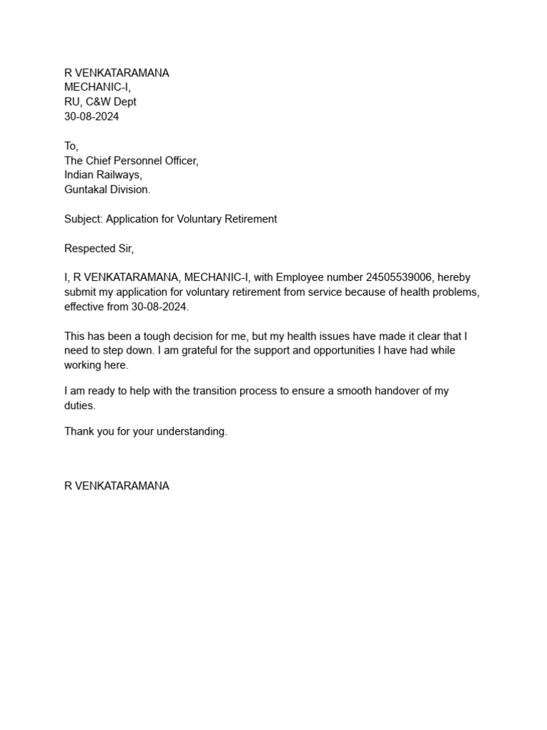 Application for Voluntary Retirement | PDF
