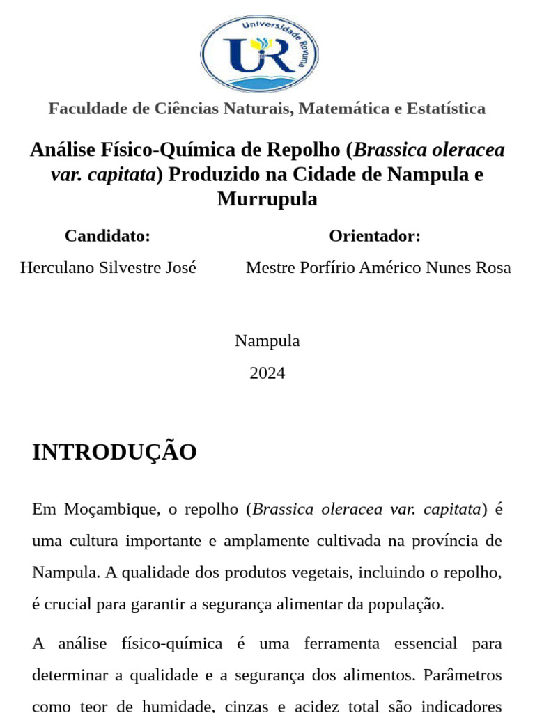 Análise Físico-Química do Repolho em Nampula | PDF | Repolho | Economia
