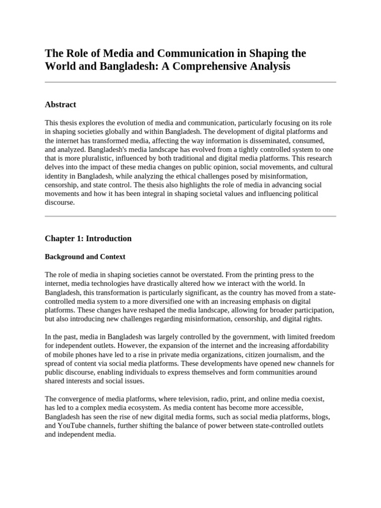 The Role of Media and Communication in Shaping The World and Bangladesh ...