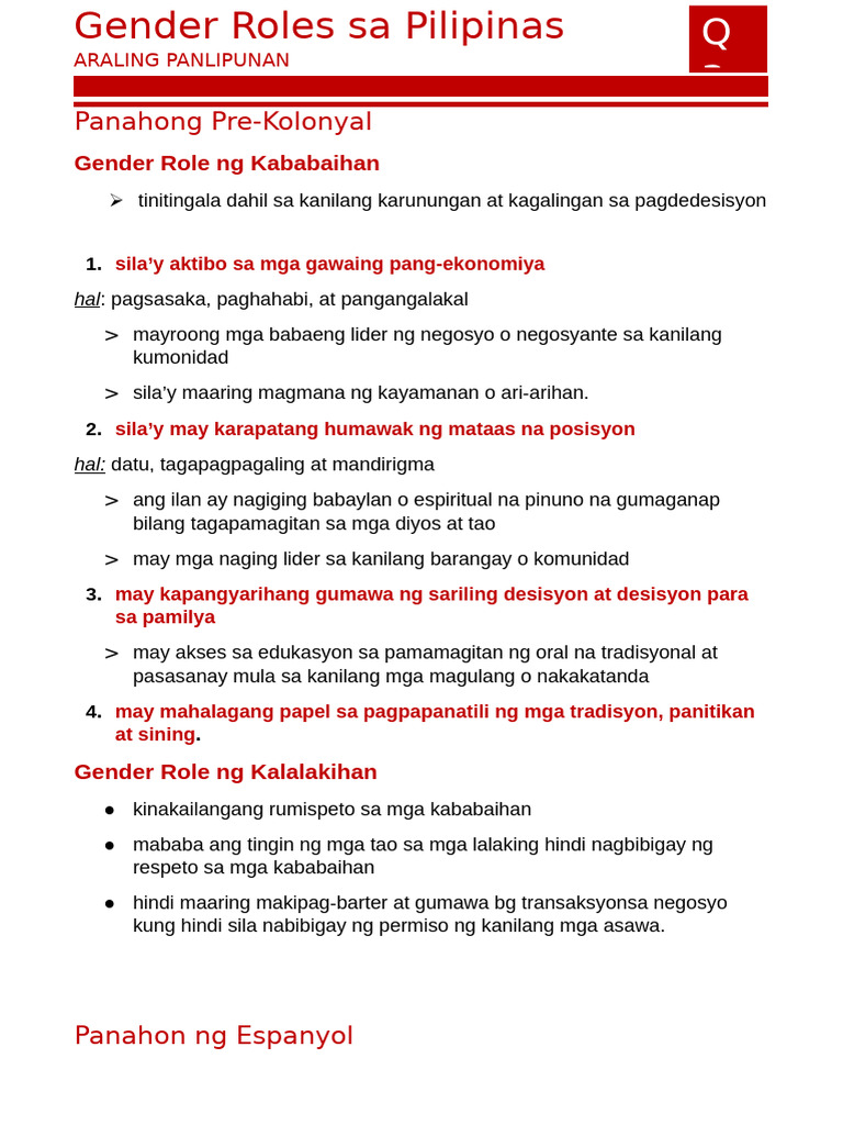 Gender Roles Sa Pilipinas | PDF