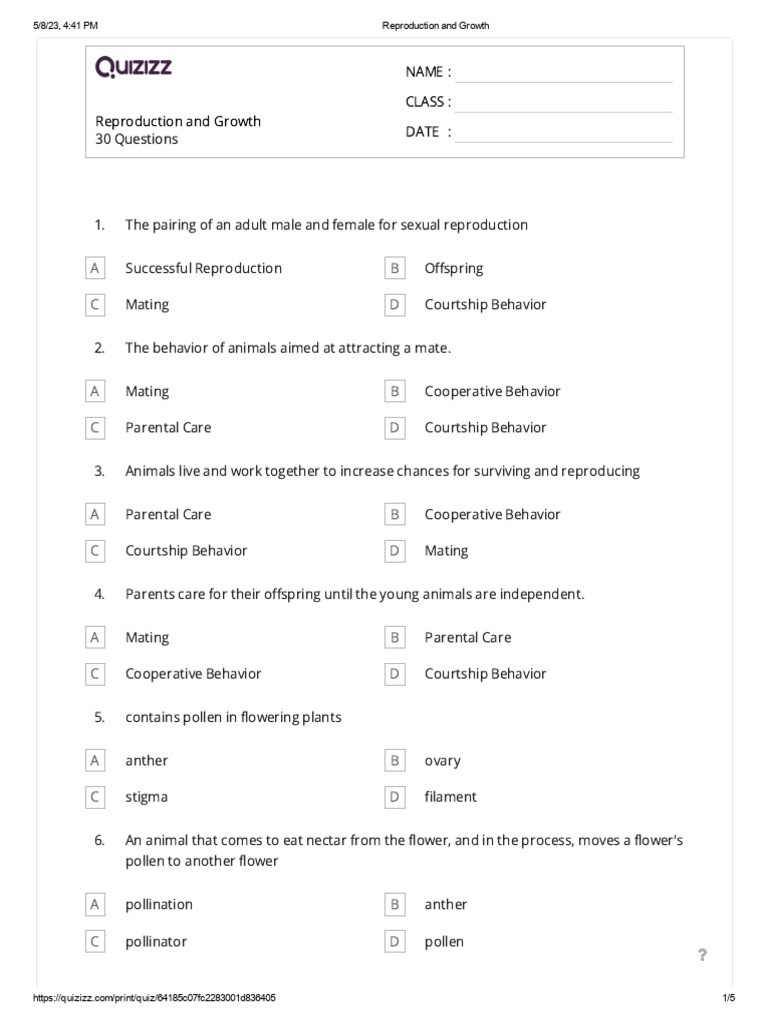 Reproduction and Growth | PDF | Flowers | Reproduction