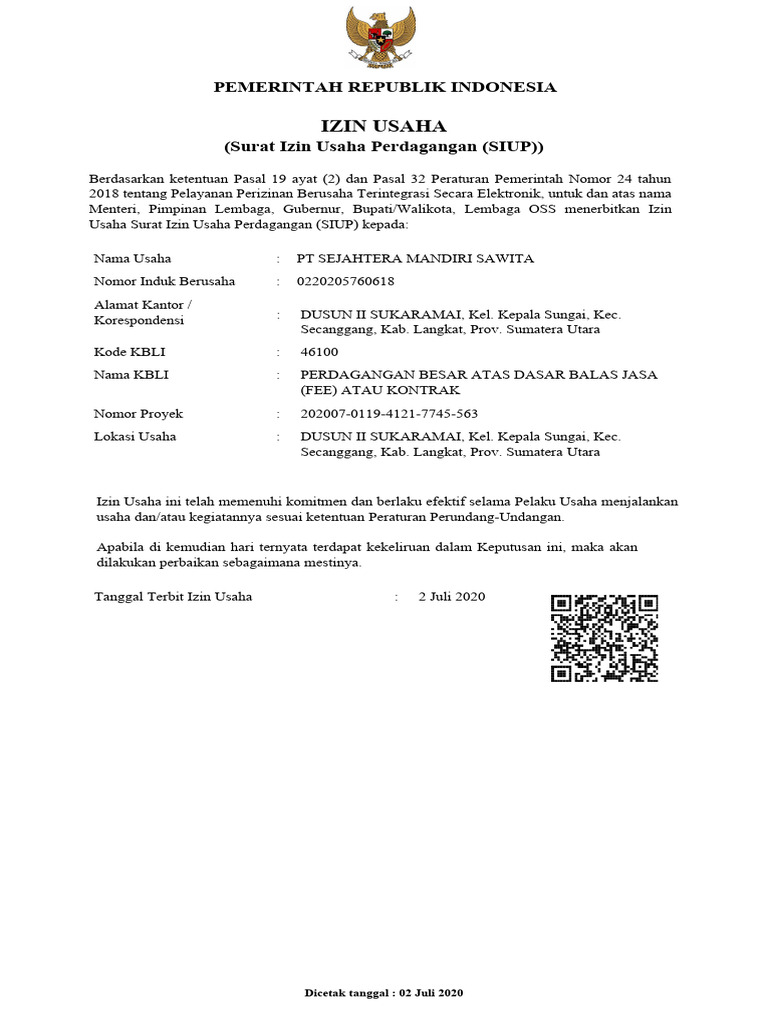 Contoh Surat Izin Usaha Perdagangan Siup | PDF