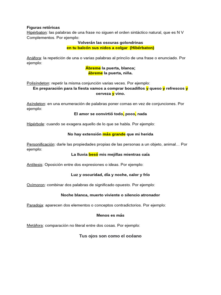 Figuras Retóricas: Ejemplos y Definiciones | PDF