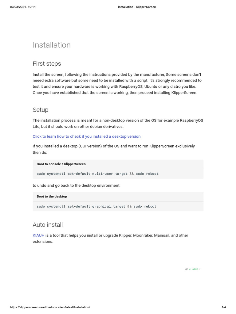 1b - Installation - KlipperScreen | PDF | Desktop Environment | Sudo