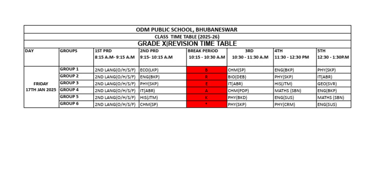 Revision - Grade X Revised Time Table. 2024 - 15th To 31st Jan 2025 | PDF