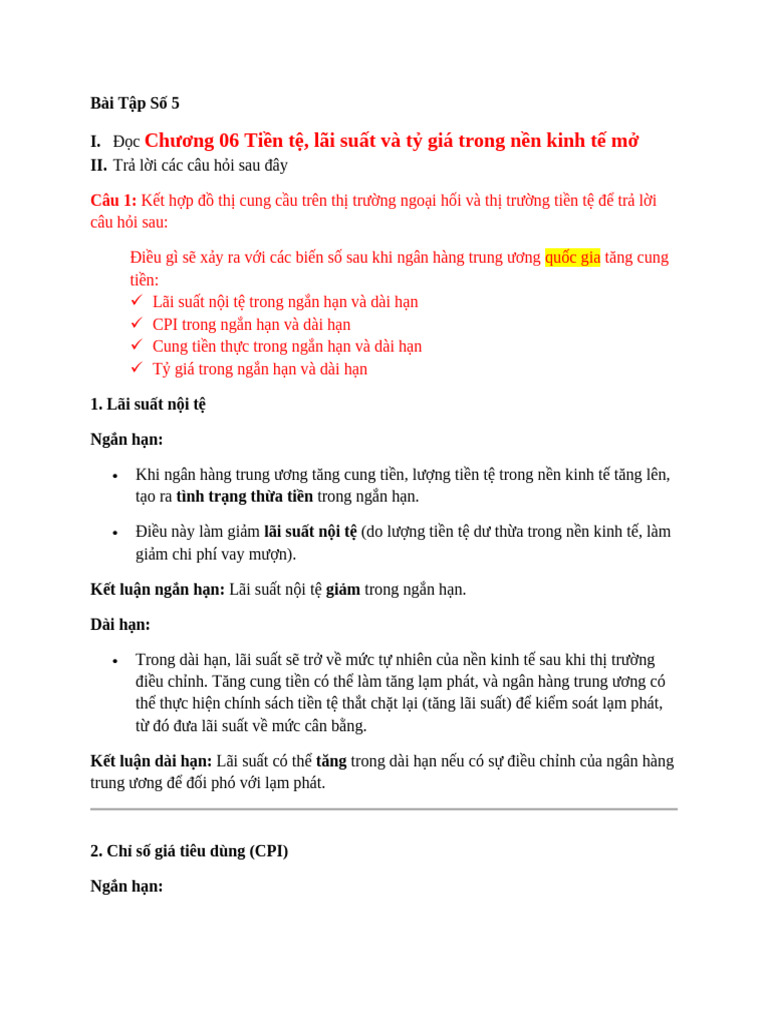 Chương 06 Tiền tệ, lãi suất và tỷ giá trong nền kinh tế mở TTQT | PDF