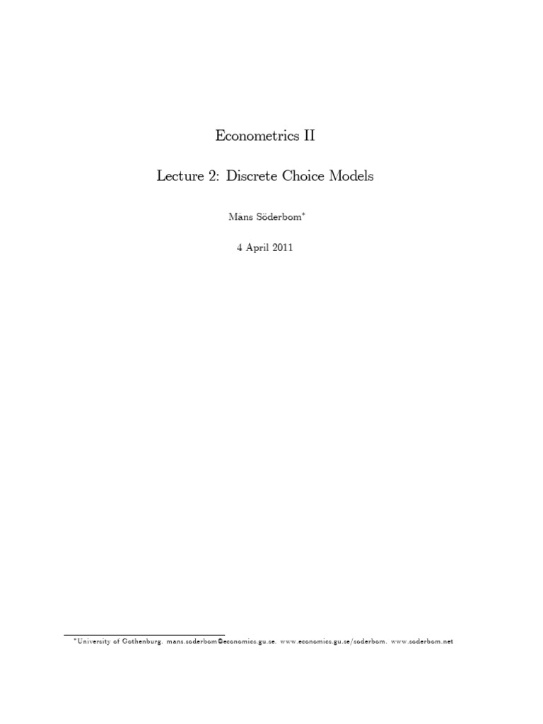 Discrete Choice Model Soderbom | PDF | Ordinary Least Squares | Estimator