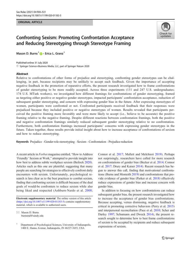 2021- Burns Granz Confronting sexism Promoting confrontation | PDF | Stereotypes | Sexism