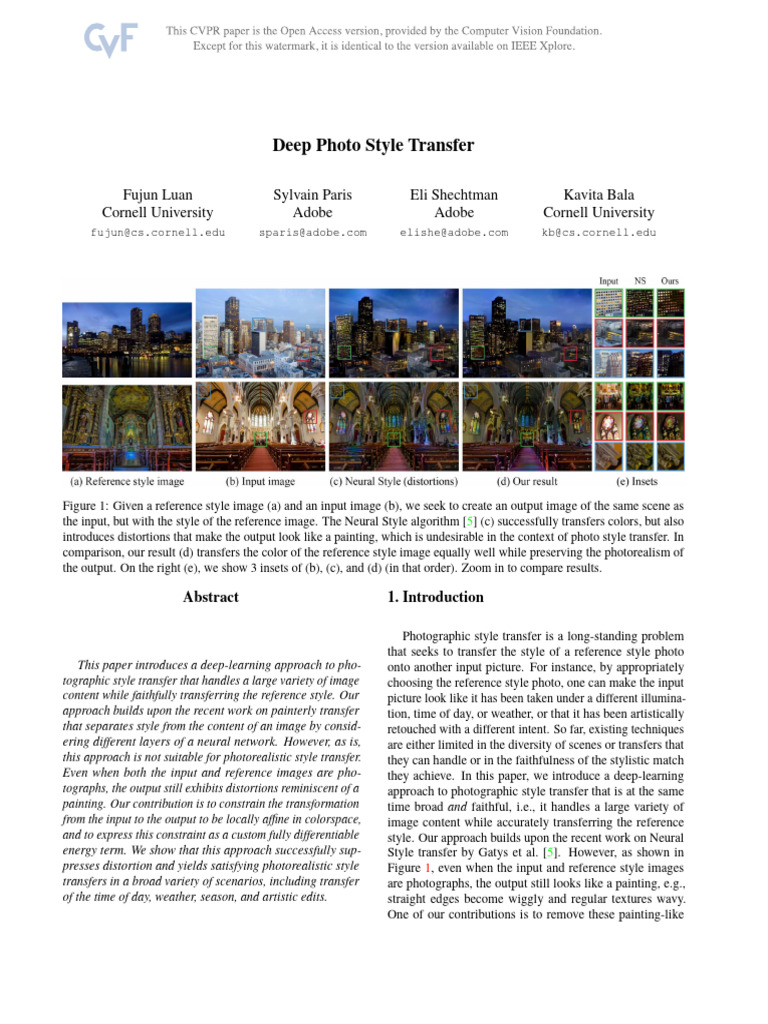Luan Deep Photo Style CVPR 2017 Paper | PDF | Image Segmentation | Deep Learning