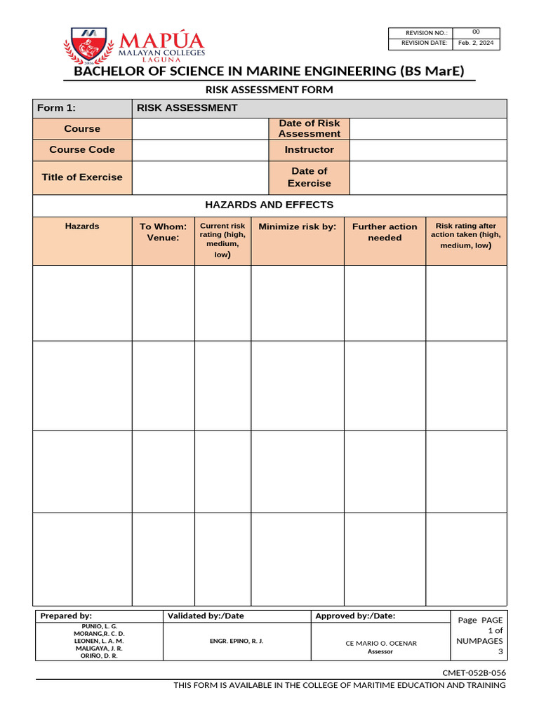 Marine Engineering Risk Assessment | PDF | Risk | Hazards