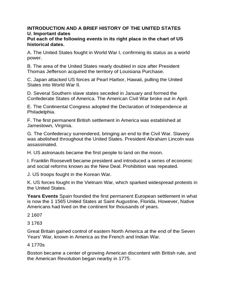 Introduction and A Brief History of The United States | PDF | The ...