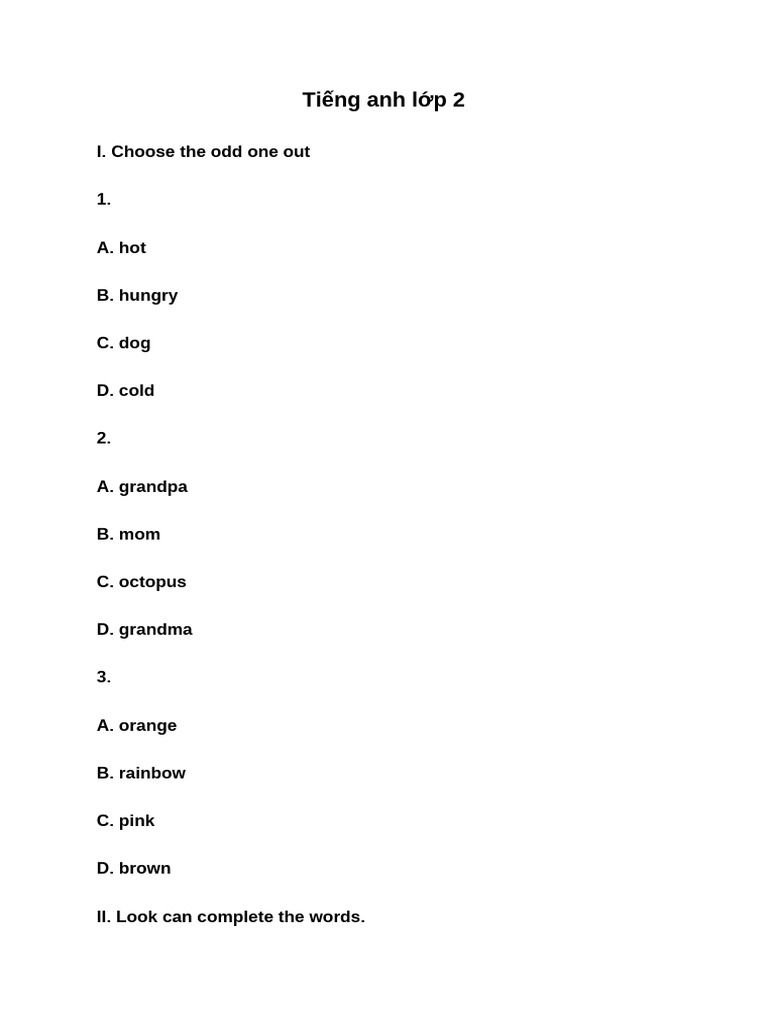 English Exercises for Grade 2 | PDF