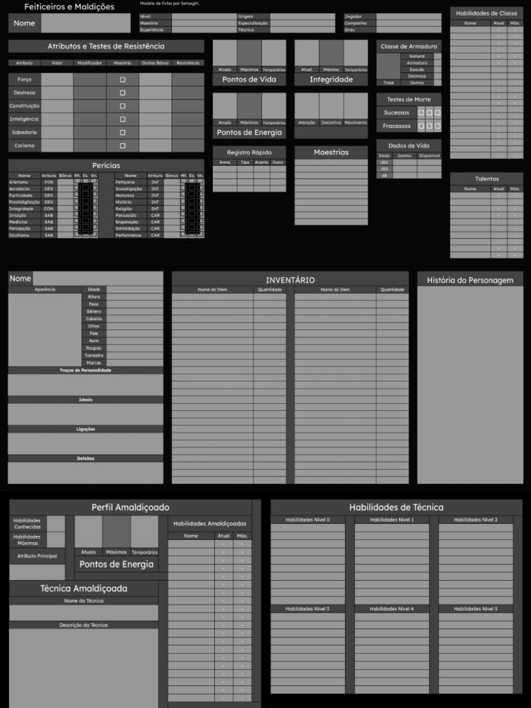 Modelo de Ficha - Feiticeiros e Maldicoes | PDF