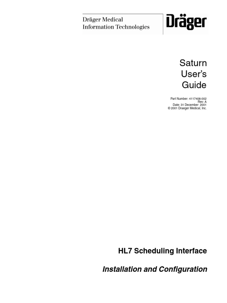 Drager Saturn User Guide HL7 Scheduling Interface Installation and Configuration | PDF ...