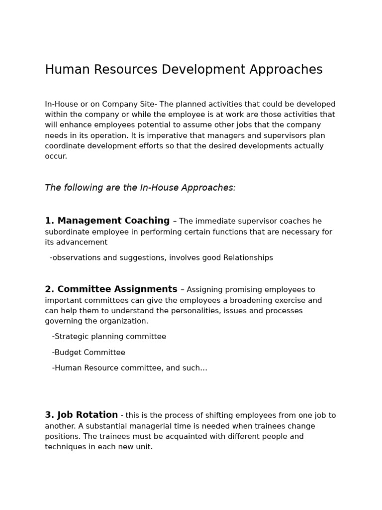 Human Resource Development Approaches (HRM Report) | PDF