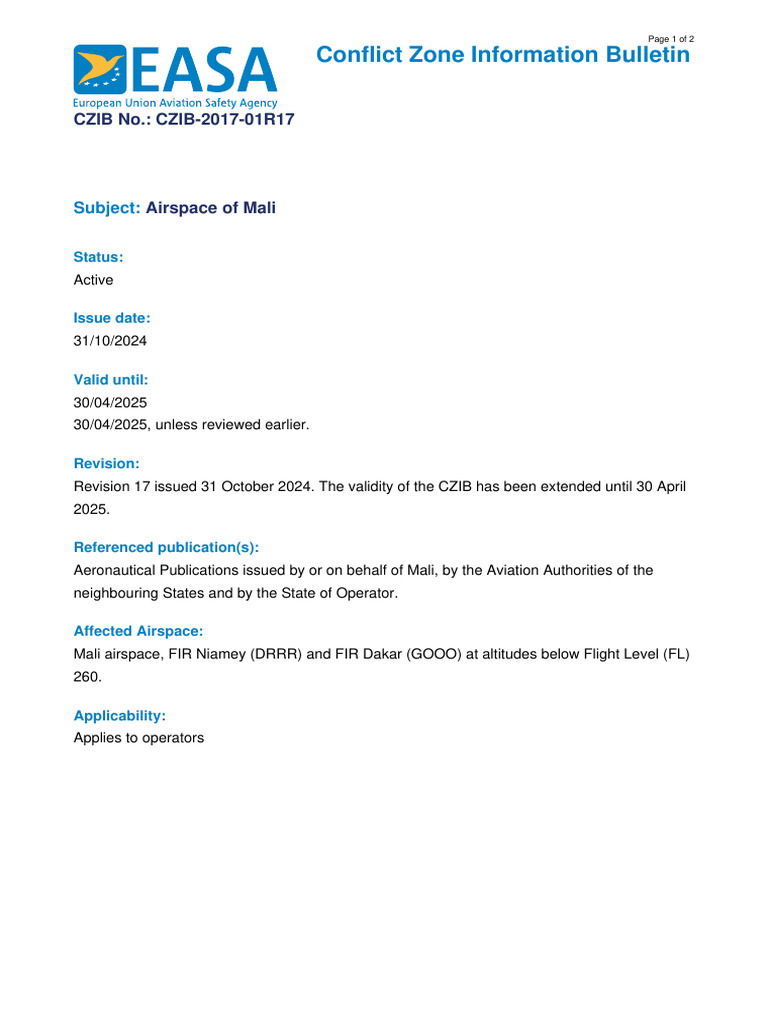 EASA - Airspace of Mali | PDF