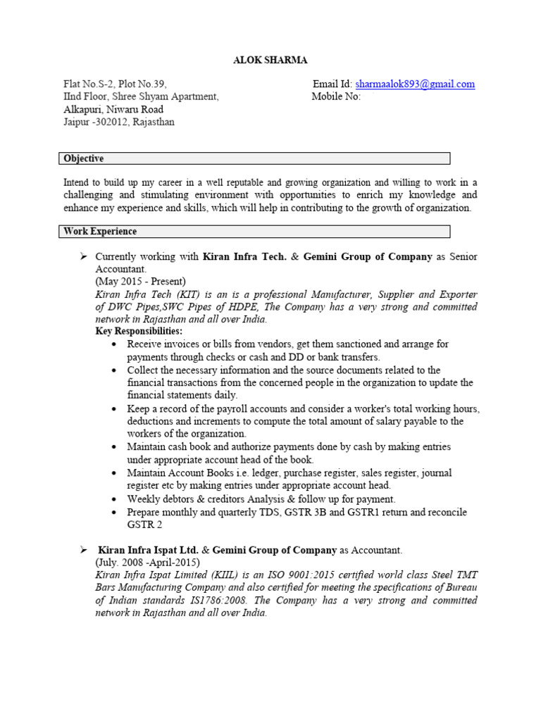 Alok Resume | PDF | Payments | Bookkeeping