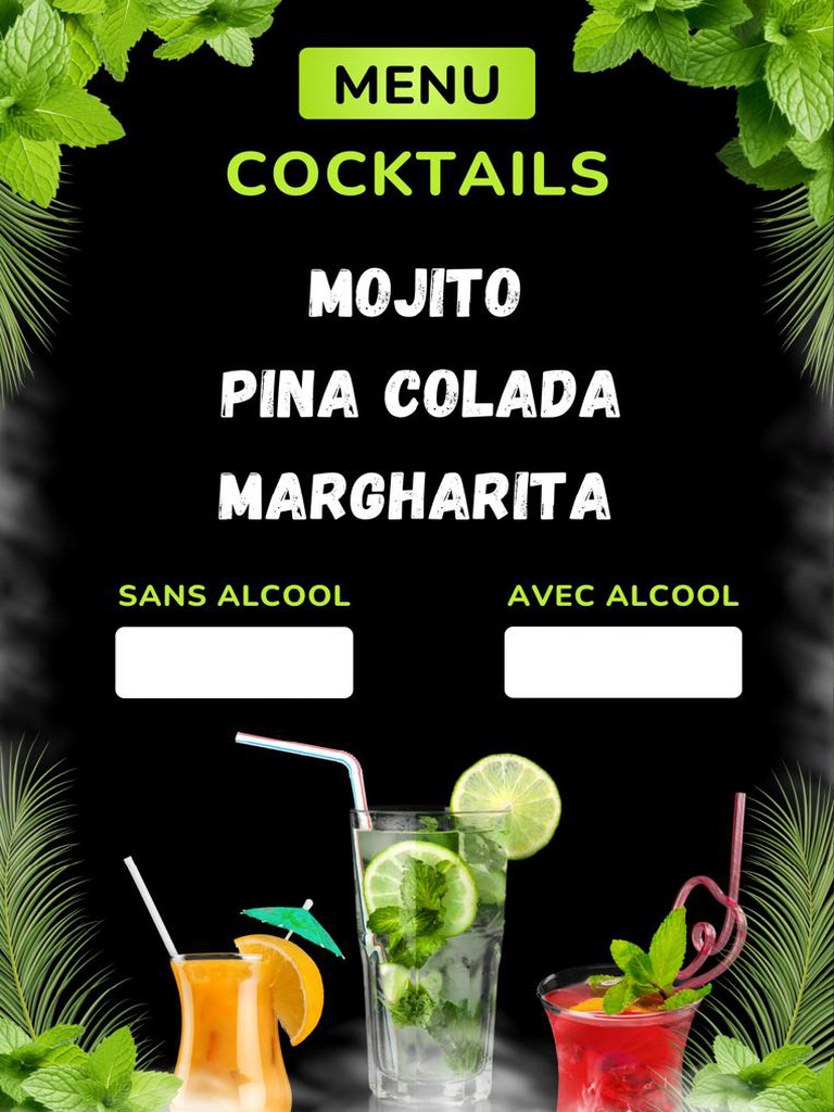 Menu Cocktails Vert A4 | PDF