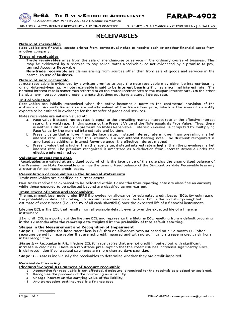 FARAP 4902 (Receivables) | PDF | Interest | Debits And Credits