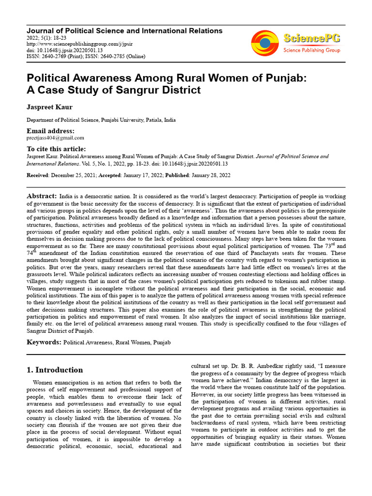 Political Awareness in Punjab's Rural Women | PDF | Voting | System