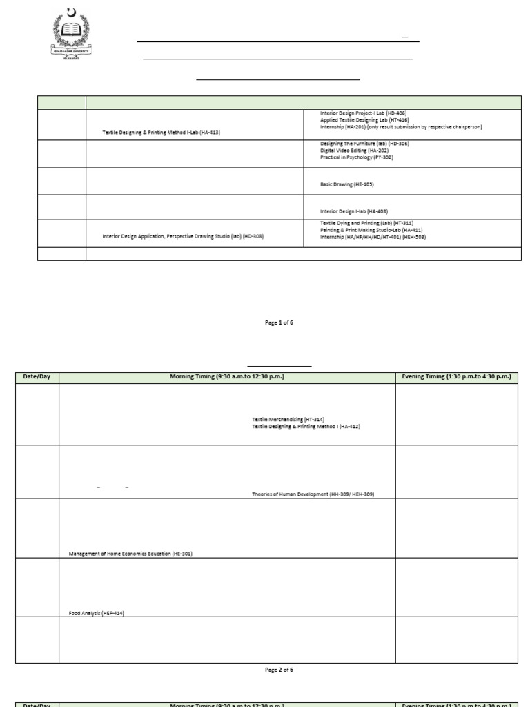 Final Date Sheet For ICT Colleges Fall 2024 On 18 12 2024 | PDF | Mathematics | Economics