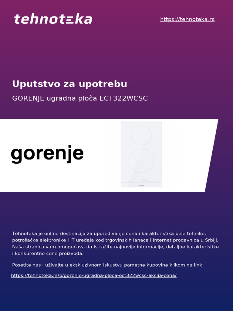 Uputstvo Za Upotrebu Gorenje Ugradna Ploca Ect322wcsc 63be9a028e8b4 | PDF