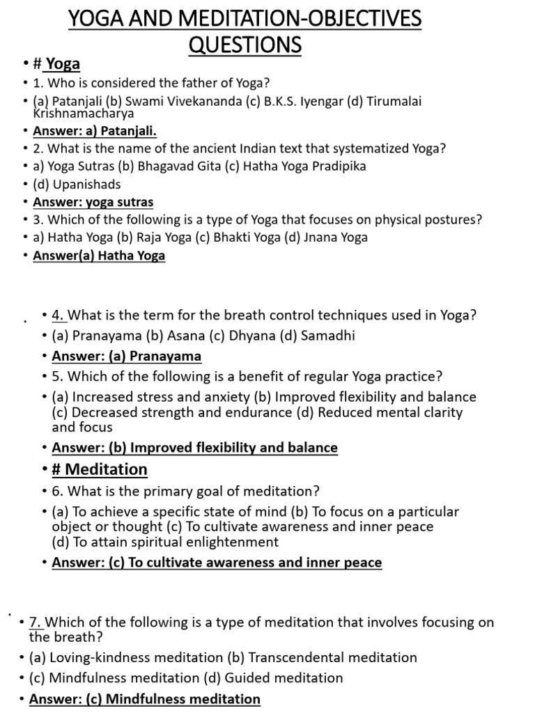YOGA AND MEDITATION-OBJECTIVES QUESTIONS | PDF | Ashtanga Vinyasa Yoga ...