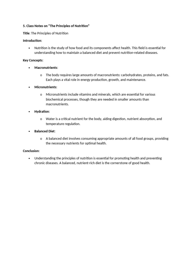 Principles of Nutrition Overview | PDF
