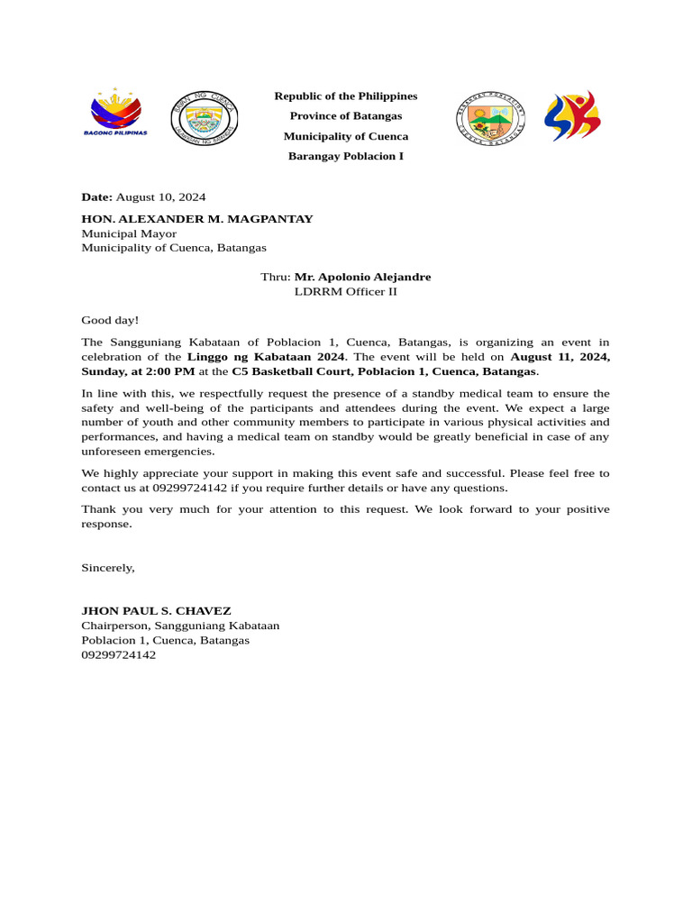 Ldrrmo Request Stand by Medic | PDF