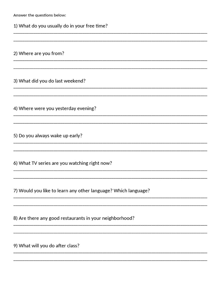Personal Information and Daily Activities Questionnaire | PDF