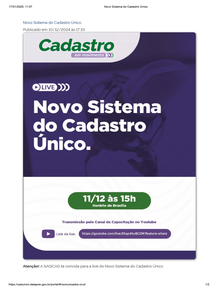 Novo Sistema Do Cadastro Único | PDF