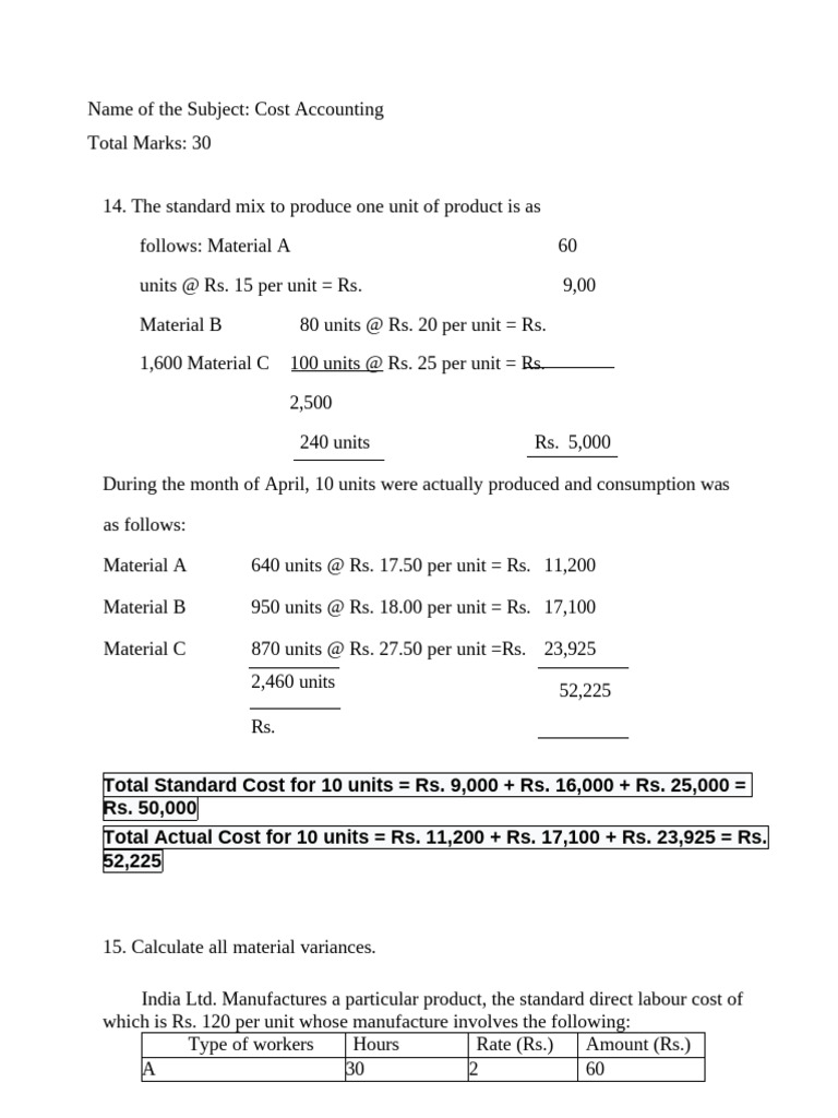 TYBCOM Costing Assignment | PDF