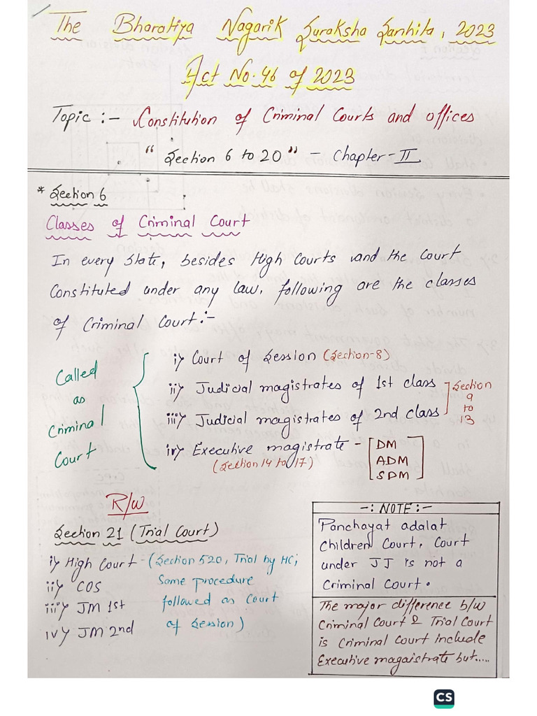 Chapter 2 BNSS Section 6 To 20 Study Adda Legal | PDF