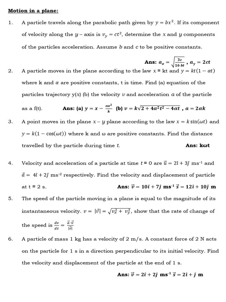 Motion in A Plane Assignment - 074747 | PDF | Acceleration | Velocity