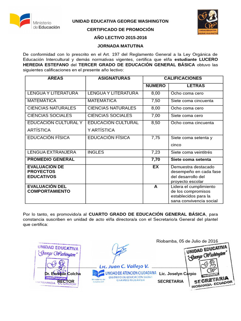 Certificados de Promoción 2015-2019 | PDF | Science
