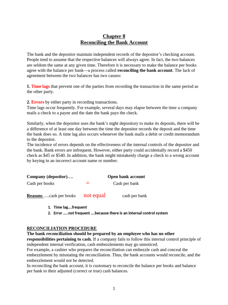 Chapter 8 Reconciling the Bank Account | PDF | Banks | Cheque