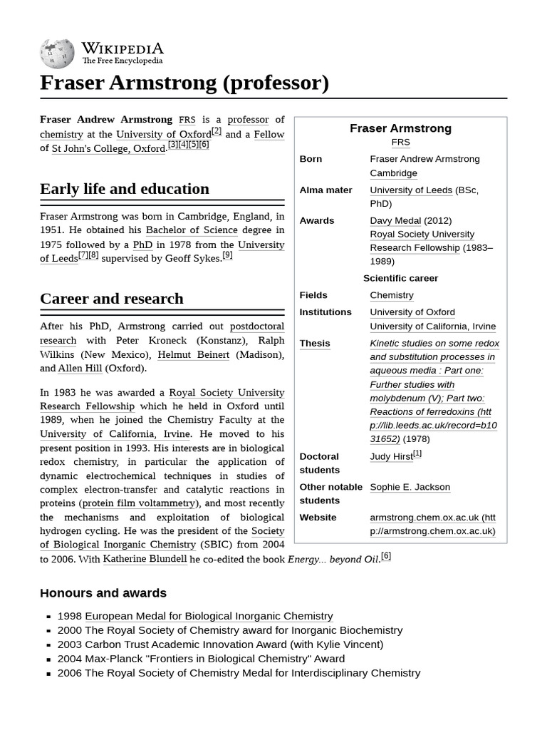 Fraser Armstrong (Professor) | PDF | Chemistry