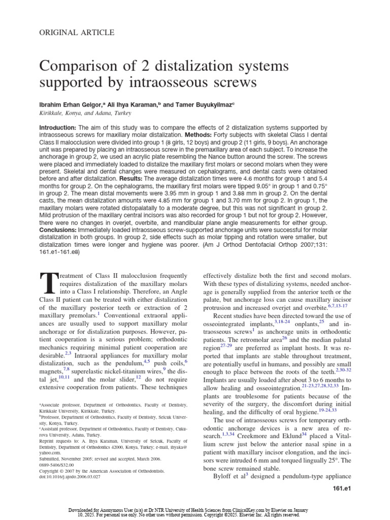 Comparison of 2 Distalization Systems Supported by Intraosseous Screws ...