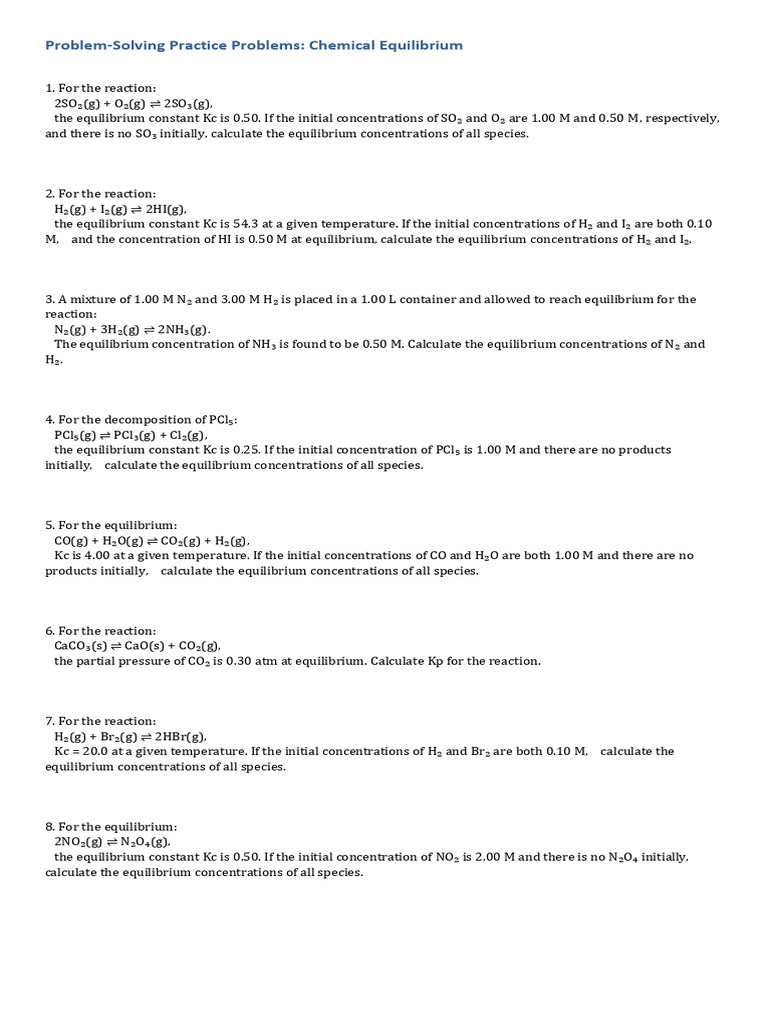 Equilibrium - Problem - Solving - Formative Assessment | PDF