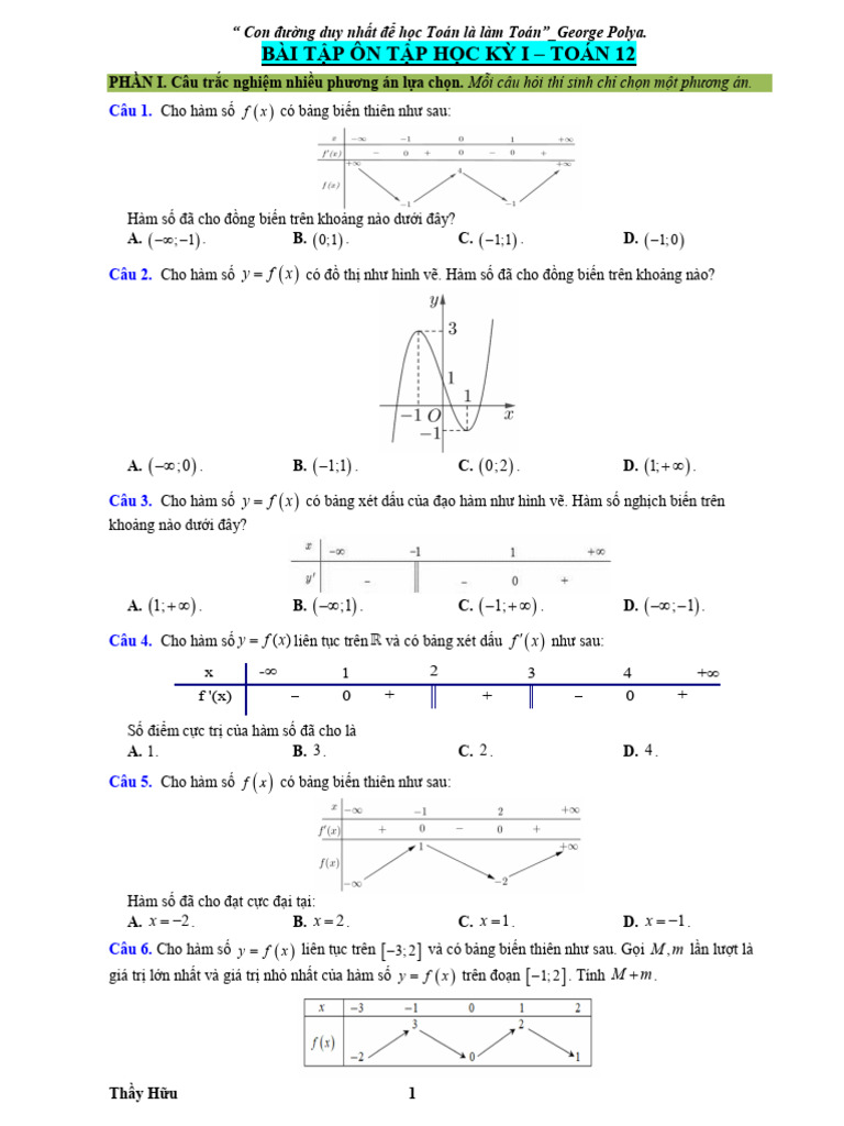 Bai Tap Ôn Tap Hk1-Toan 12 | PDF