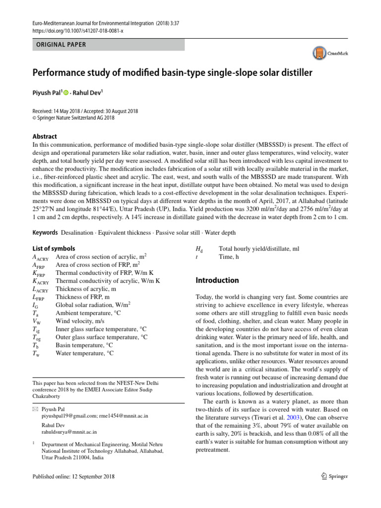 Performance Study of Modified Basin Type | PDF | Water | Solar Energy