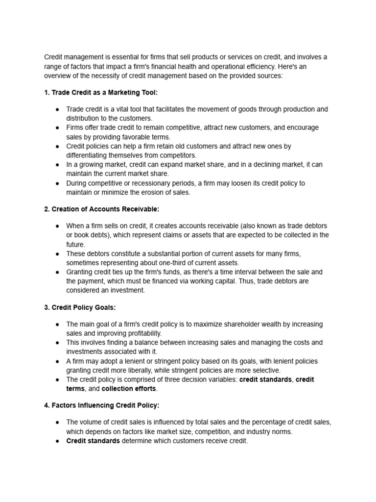 Necessity of Credit Management | PDF | Factoring (Finance) | Credit