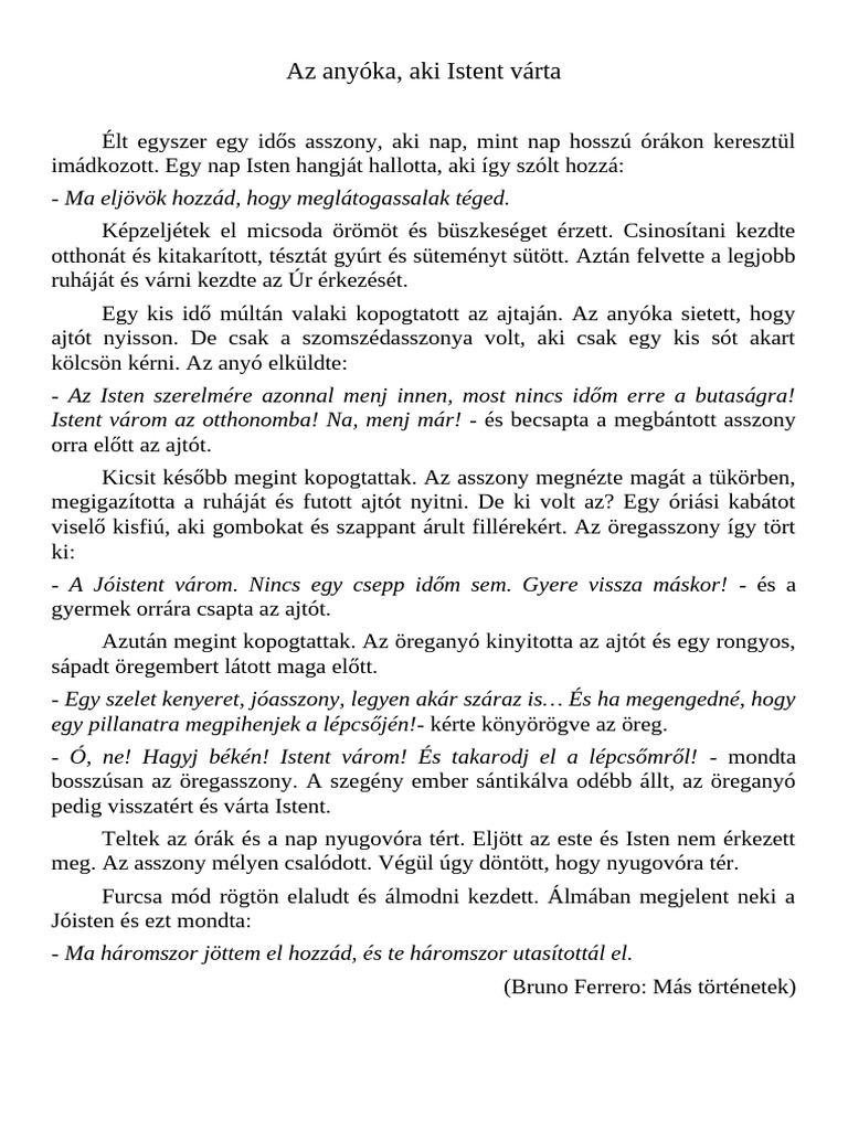 Az Anyóka, Aki Istent Várta | PDF