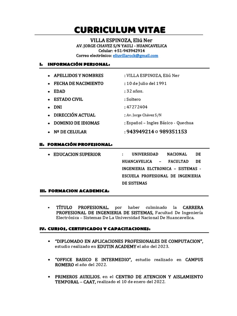 Curriculum Vitae Eliu | PDF | Ingeniería