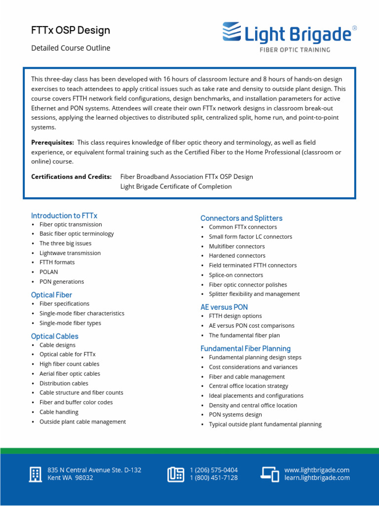 Detailed Course Outline - FTTx OSP Design | PDF | Fiber To The X ...