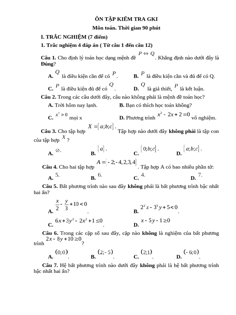 ÔN TẬP GKI TOÁN 10 | PDF