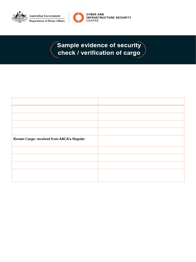 Sample Evidence Security Check Verification Cargo | PDF