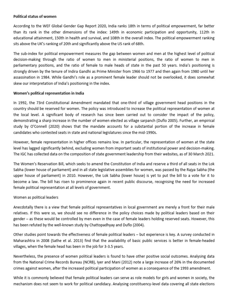 Political Status of Women | PDF | Elections | Political Science