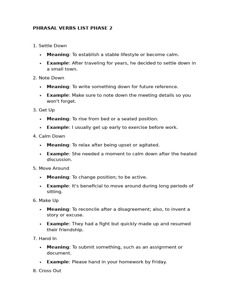 Phrasal Verbs List Phase 2 | PDF