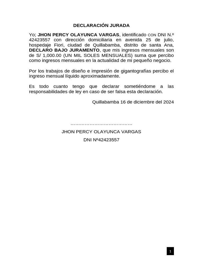 DECLARACIÓN JURADA Jhon | PDF